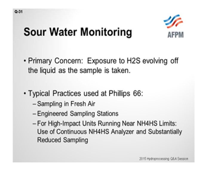 Question 31: What are your current safe practices for sour water ...