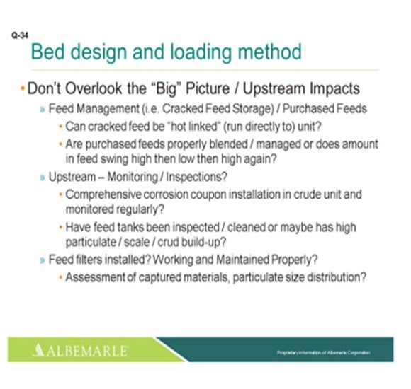 Question 34: Hydroprocessing reactor pressure drop can increase due to ...