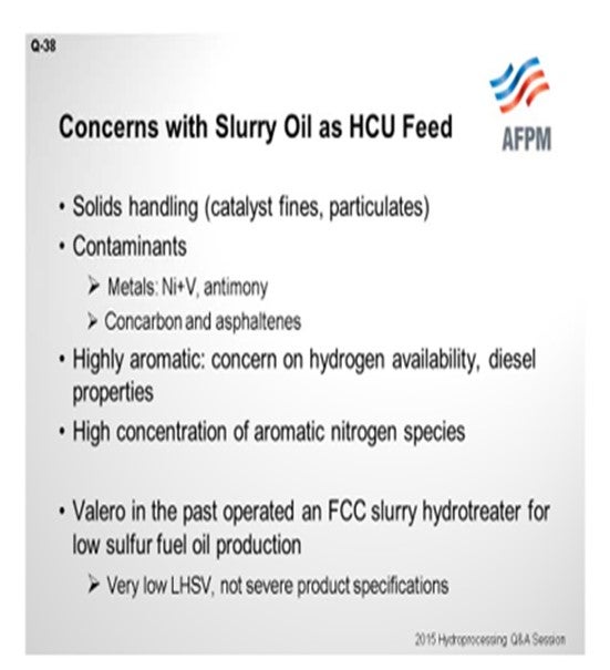 Question 38: What are your concerns with processing FCC heavy cycle oil ...