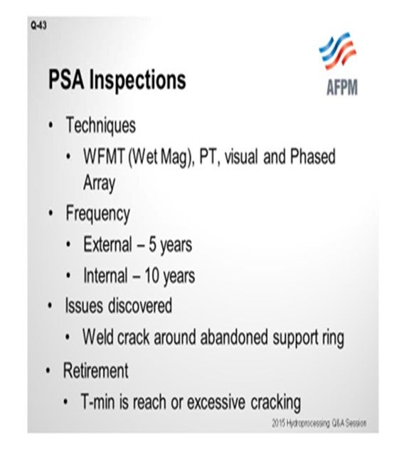 Question 43: For PSA units, what are the typical inspection techniques ...